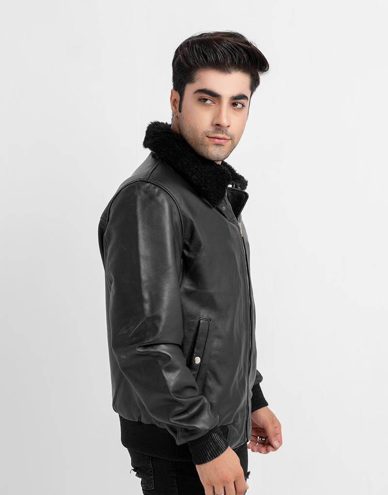 Buy Arctic Wool Buffer Black Bomber Aviator Jacket - LeathersInn