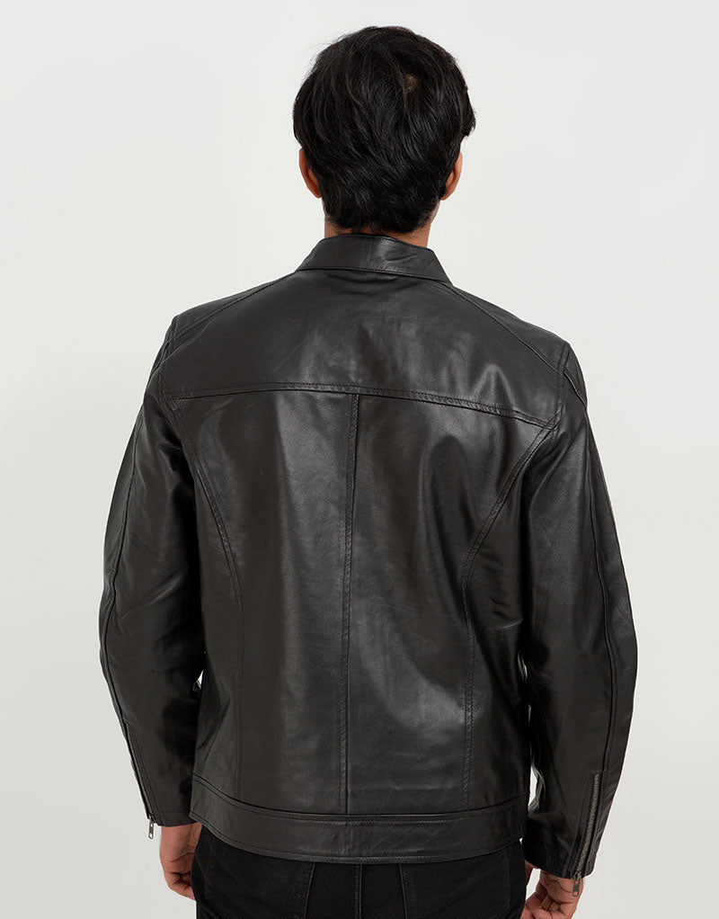Buy Ryerson Black Leather Biker Jacket - LeathersInn