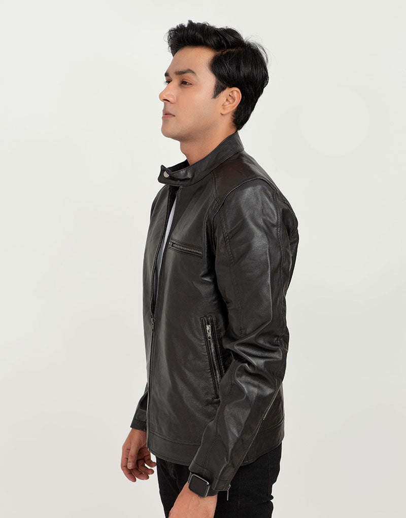 Buy Ryerson Black Leather Biker Jacket - LeathersInn