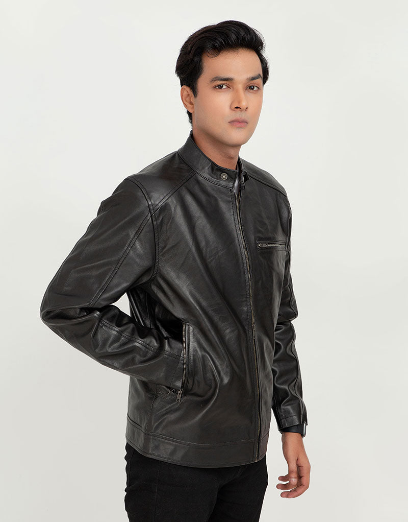 Buy Ryerson Black Leather Biker Jacket - LeathersInn