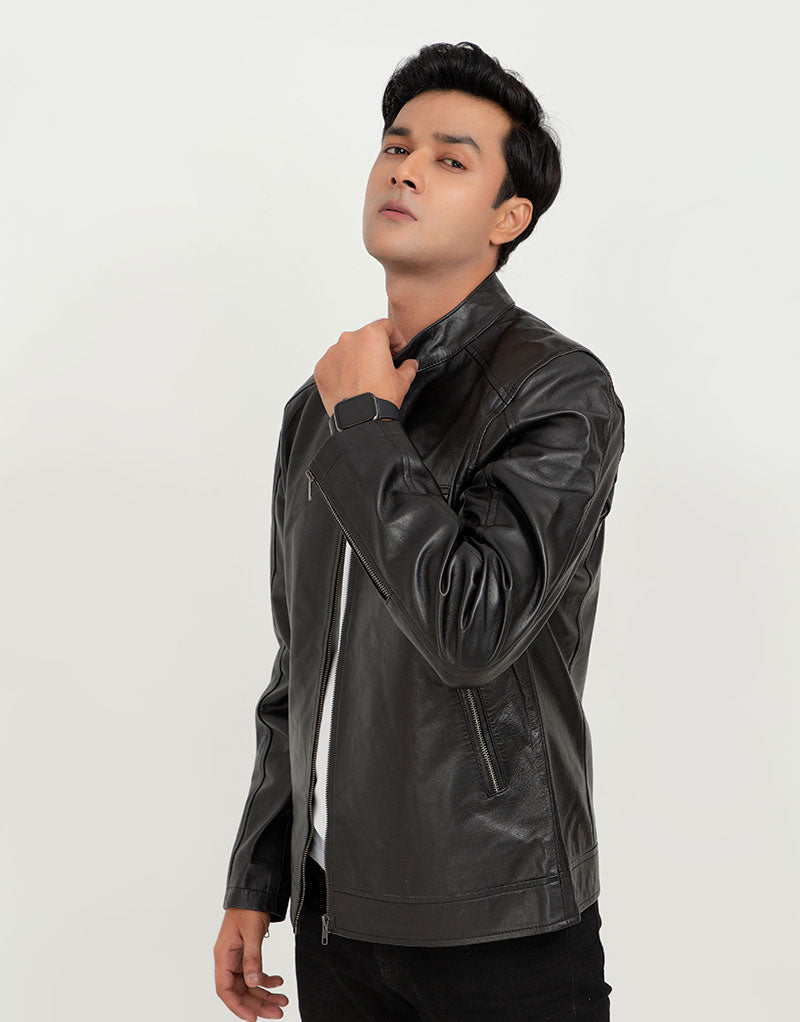 Buy Ryerson Black Leather Biker Jacket - LeathersInn