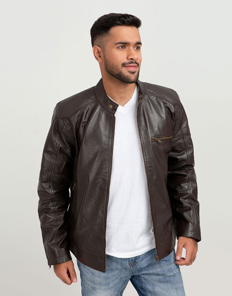 Buy Ryerson Brown Leather Biker Jacket - LeathersInn