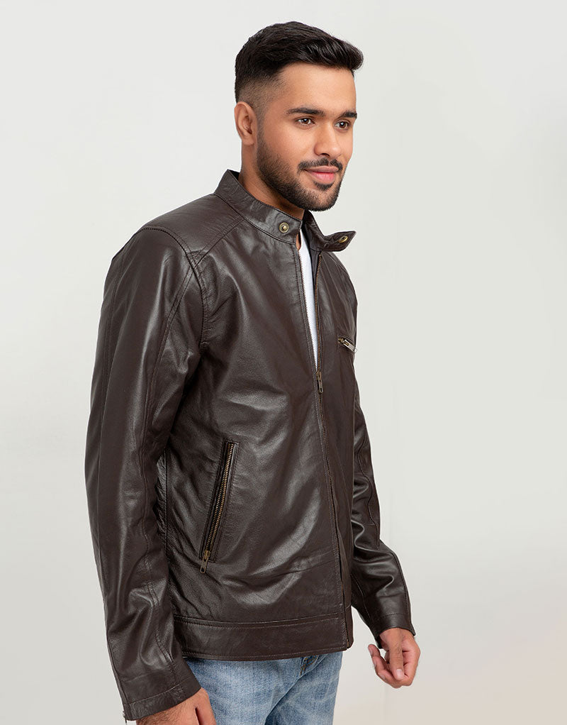 Buy Ryerson Brown Leather Biker Jacket - LeathersInn