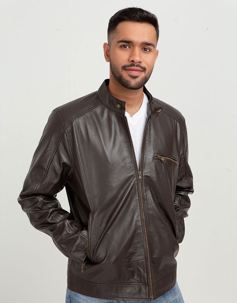 Buy Ryerson Brown Leather Biker Jacket - LeathersInn