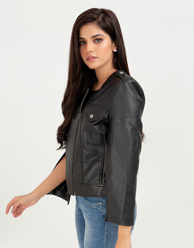 Buy Zendaya Split-Sleeve Cropped Black Leather Jacket - LeathersInn